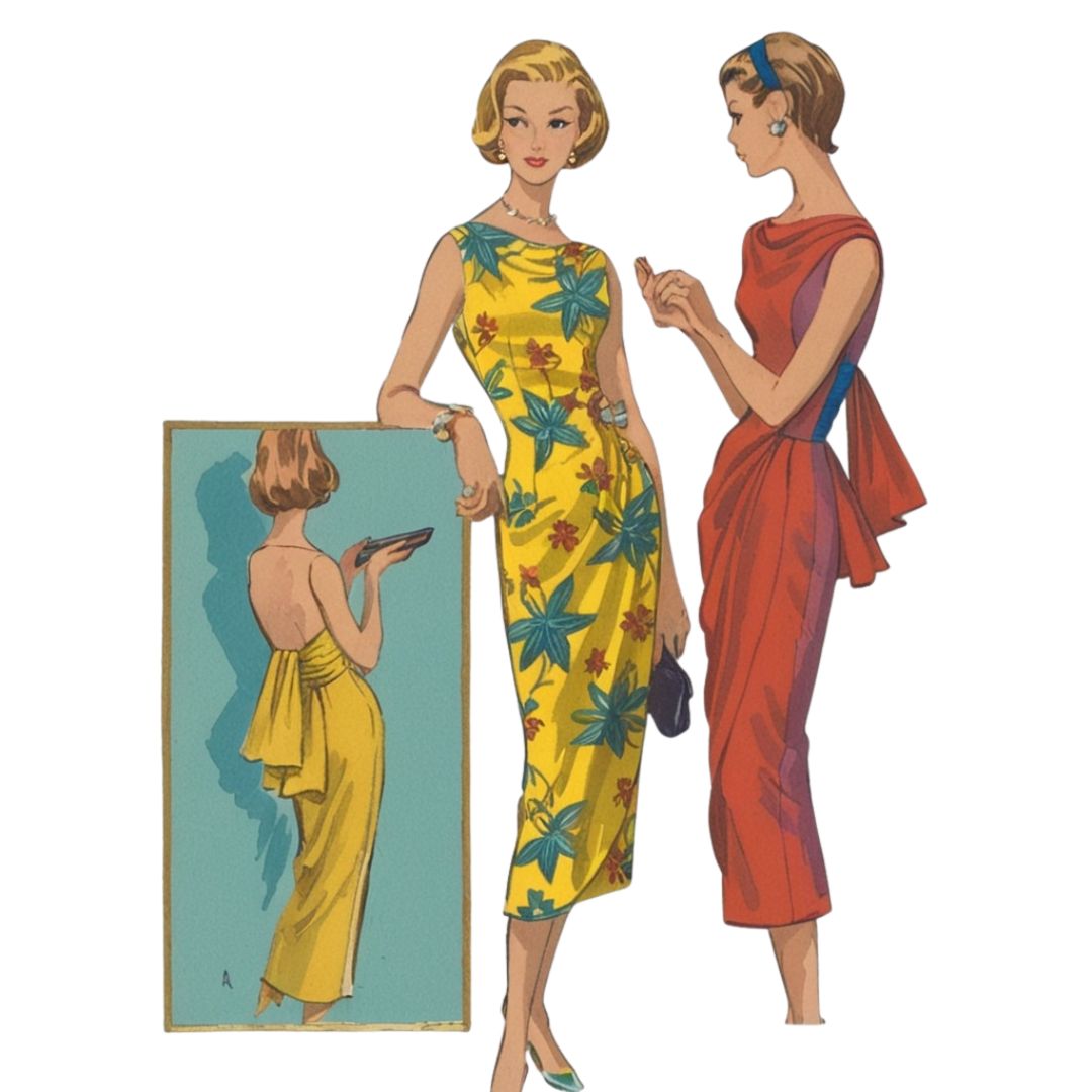 Women's Draped Dress, Below Knee, Vintage 1950s Sewing Pattern ...