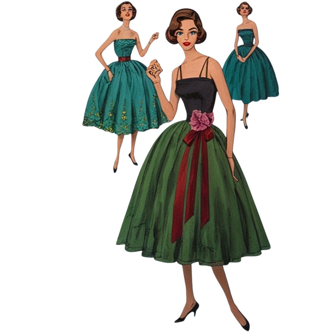 1950's Sewing Pattern: Pinup Rockabilly Dress, Strapless / Straps - Bu ...