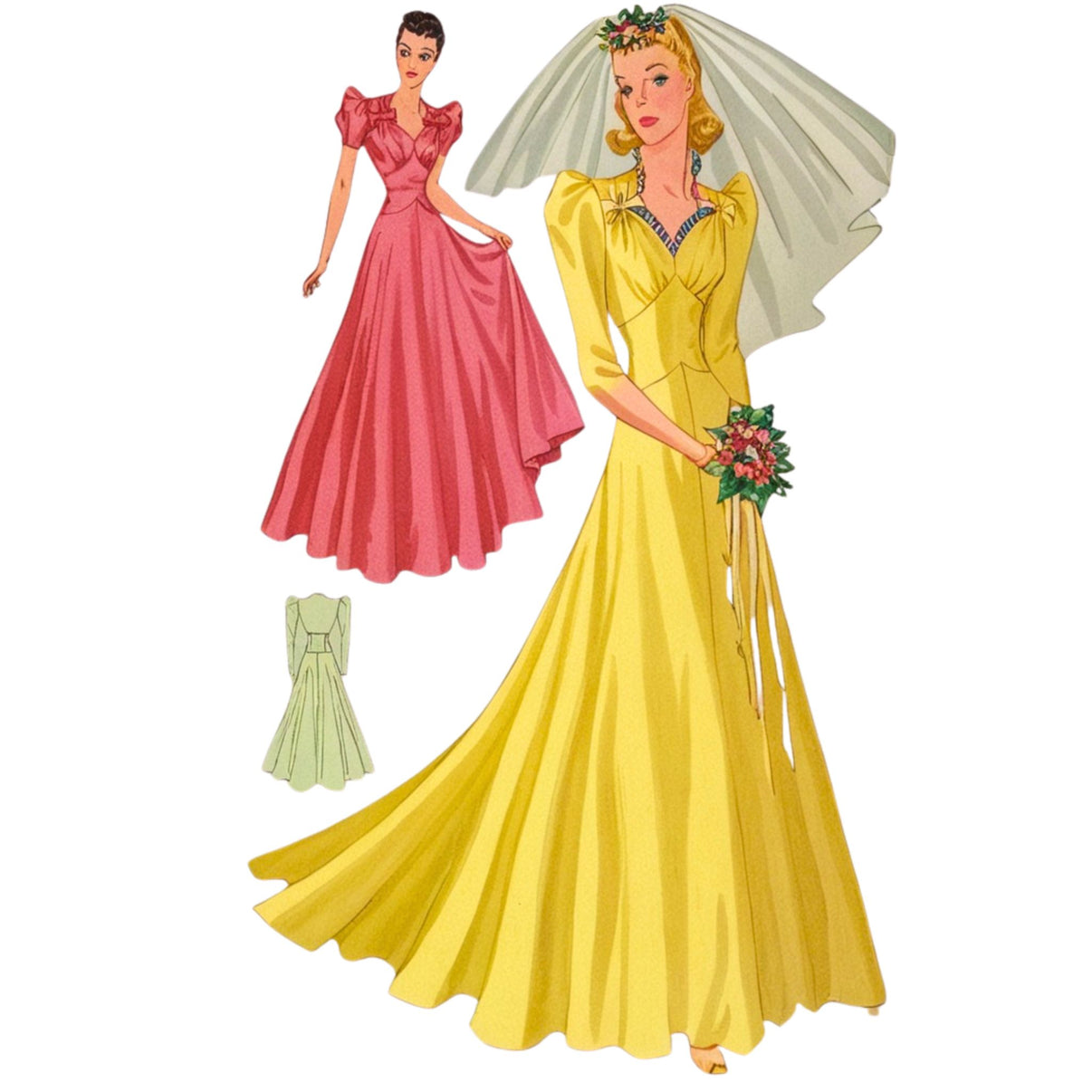 PDF-40s Sewing Pattern, Bridal or Evening Gown-Bust: 34” -Download ...