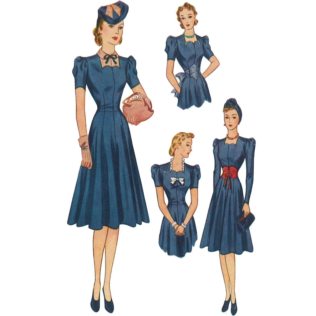 PDF - 1940's Sewing Pattern Tea Dress & Accessory Set - Instantly Prin ...