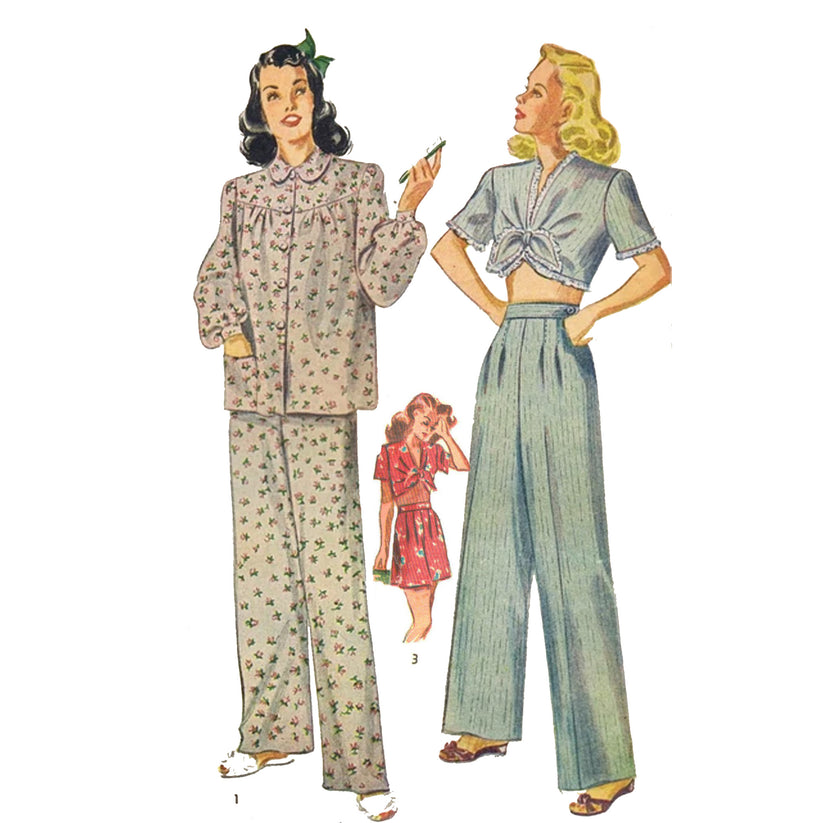 PDF - 1940s Sewing pattern, Pajamas - Bust: 36” (91.5cm) - Download ...