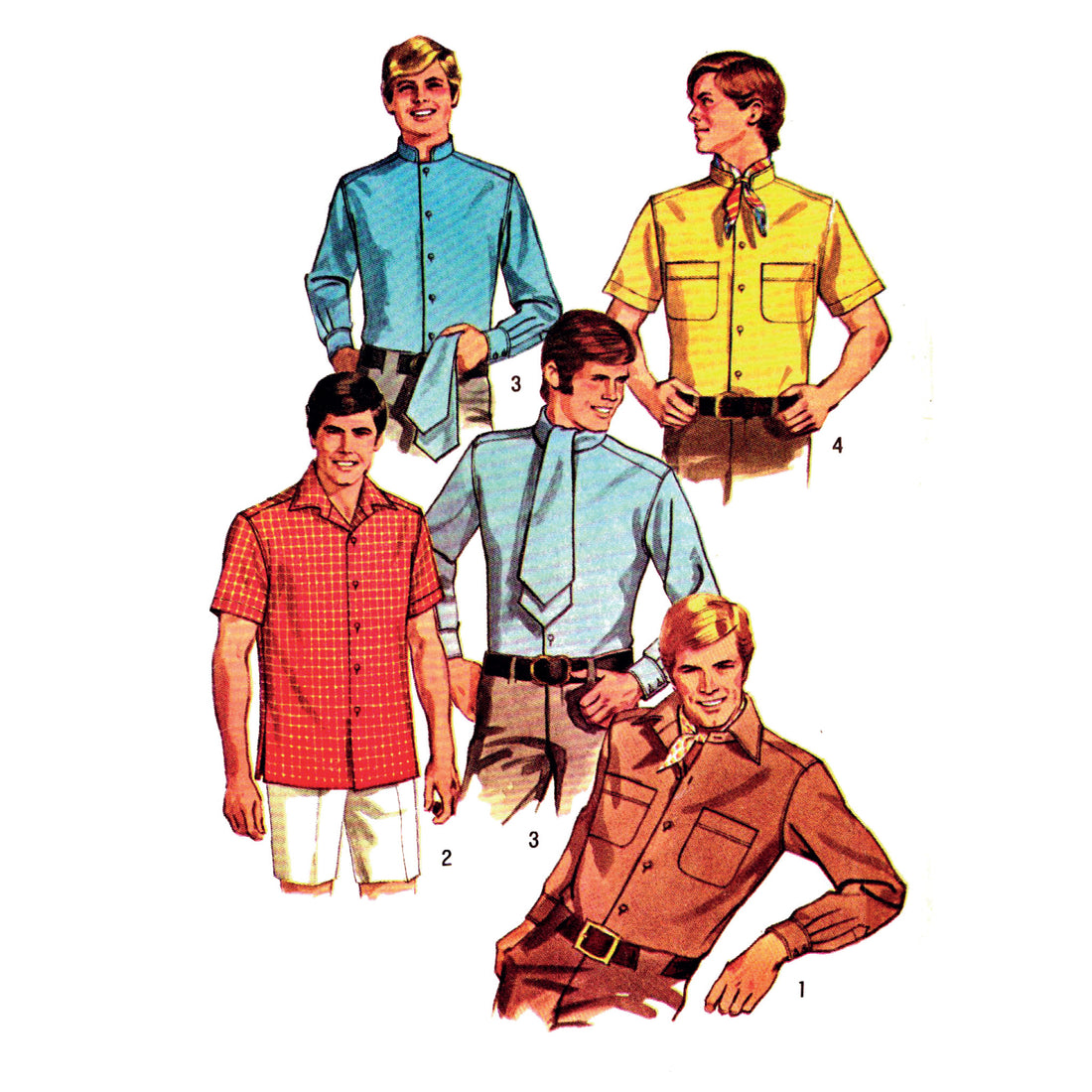 1960s Sewing Pattern, Set of Shirts, Scarf and Ascot -Chest 42”(106cm ...