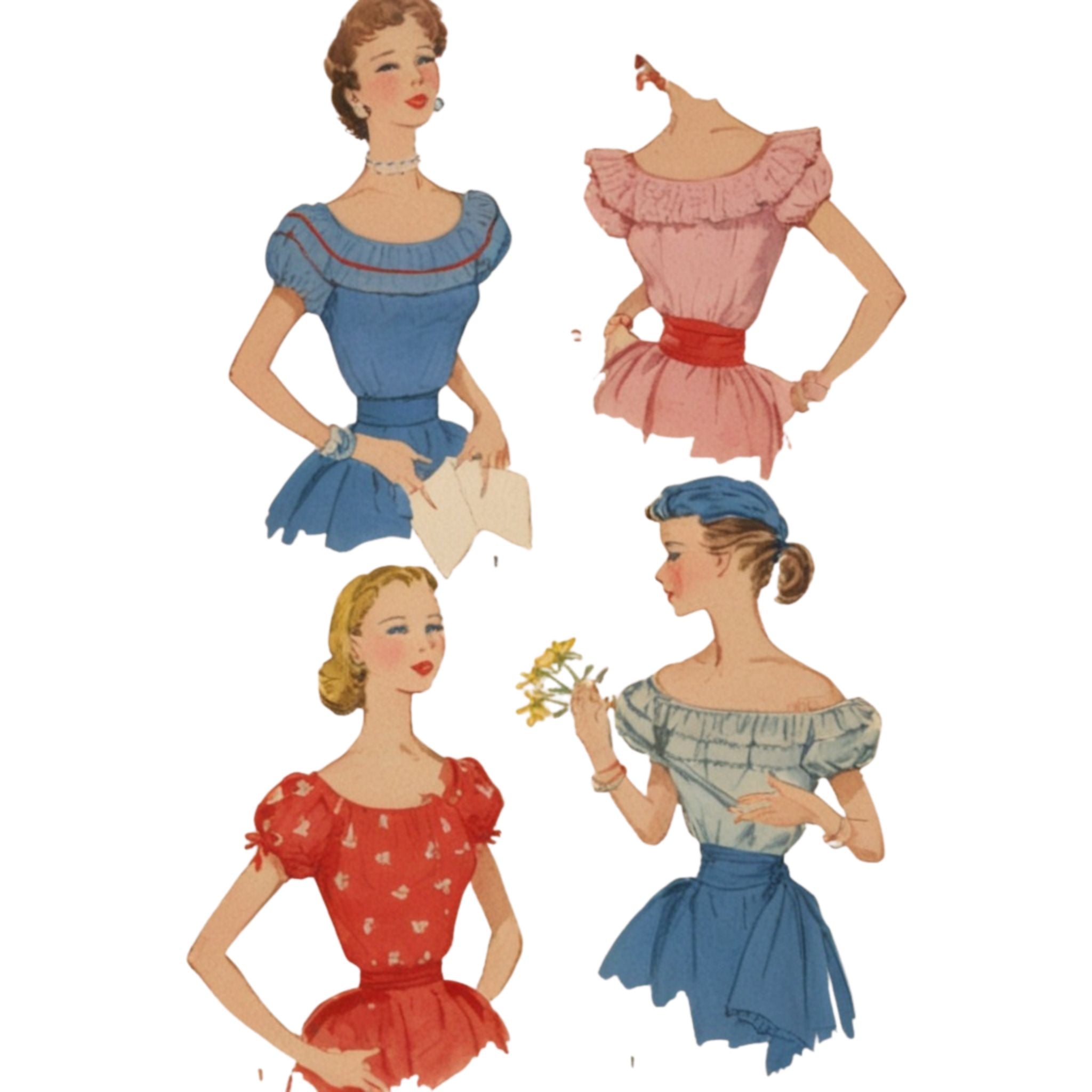 PDF - 1950's Pattern, Peasant Gypsy Blouses, Latin Off Shoulder - 'Eas ...