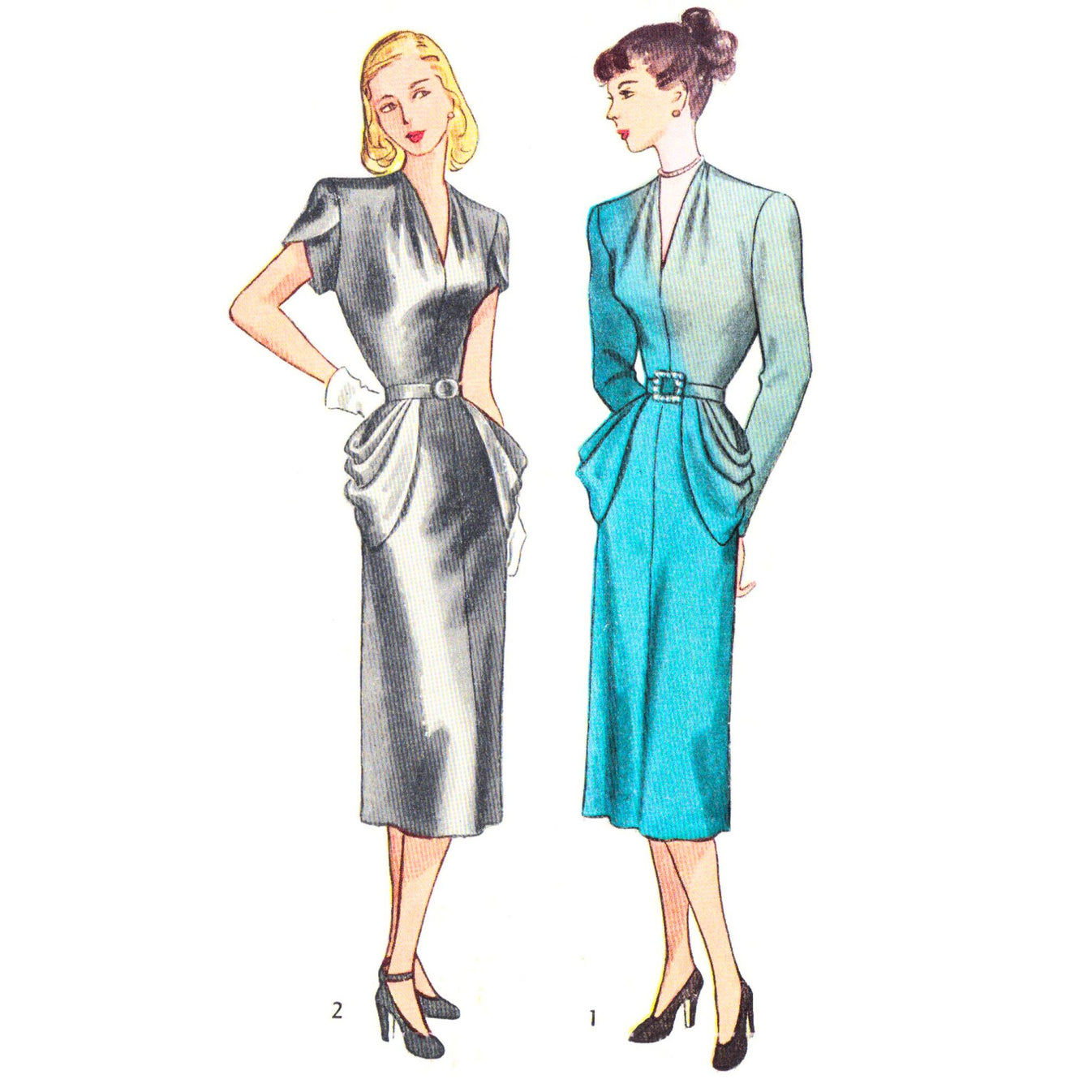 PDF - 1940s Sewing Pattern, V-Neck Dress - Bust: 32” (81cm) - Download ...