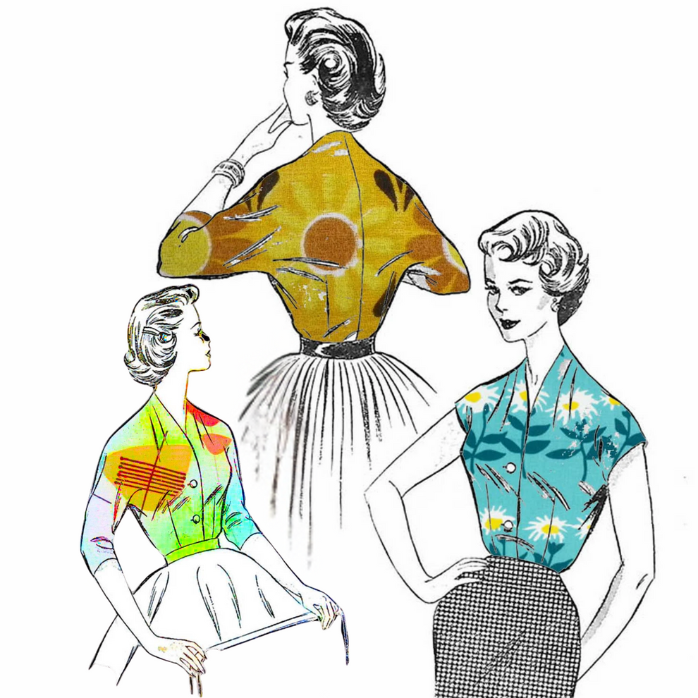 PDF - Vintage 1950's Pattern - Magyar or Kimono, Pleated Sleeve Blouse ...