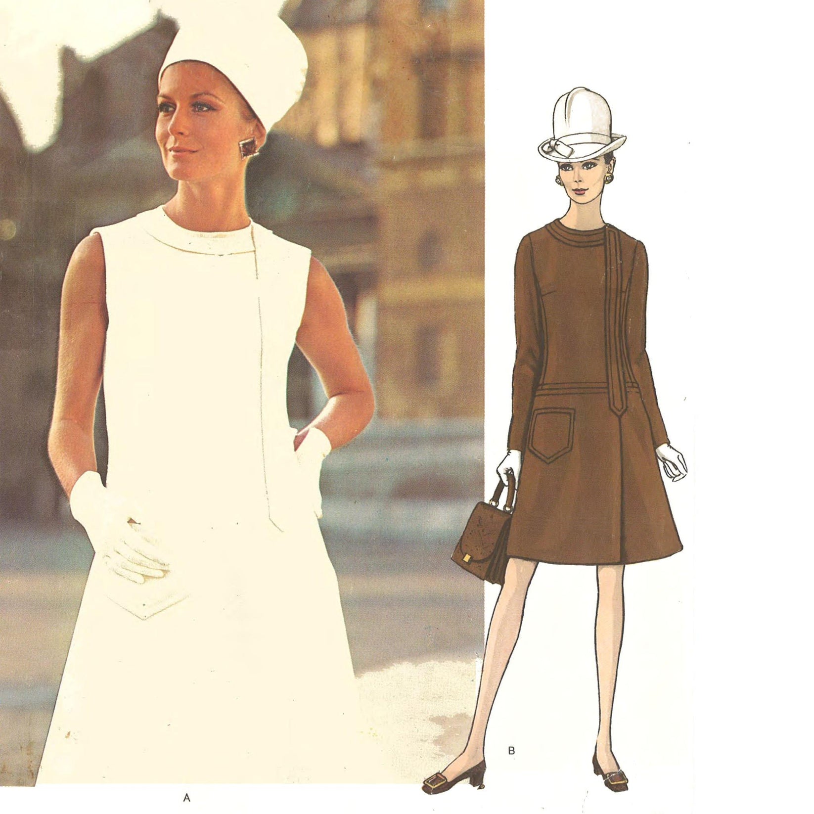 1960s Pattern, One Piece Vogue Dress, Semi-Fitted - Bust 34” (86.4cm ...