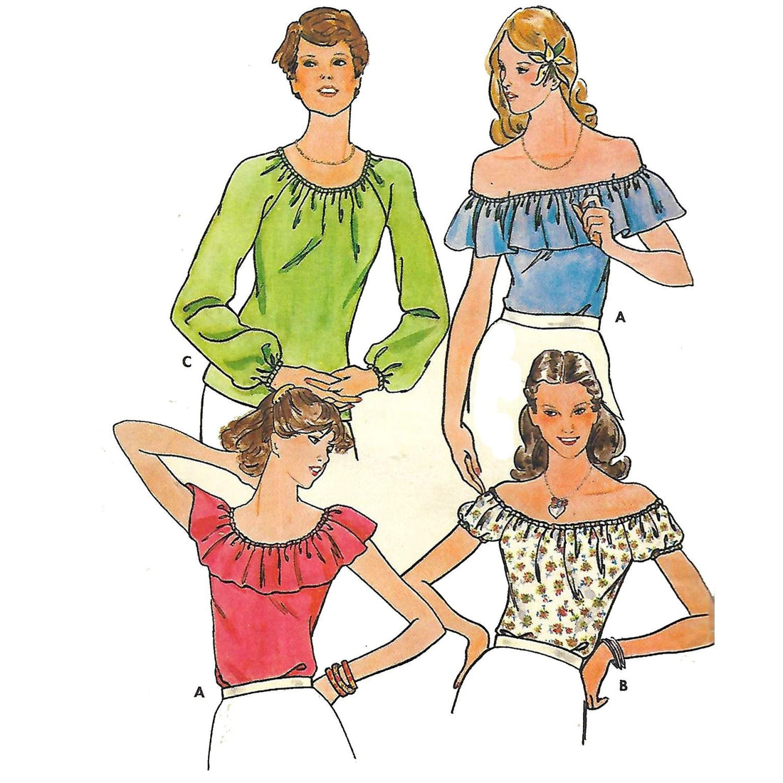 PDF - Vintage 1970s Pattern - Frilly or Plain Self Neckline Tops - Bus ...