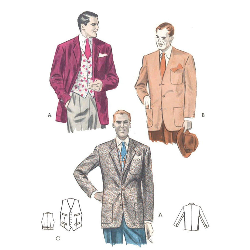 Men's Cardigan, Tailored Jacket, Vest, Waistcoat, Vintage 1950s Sewing ...