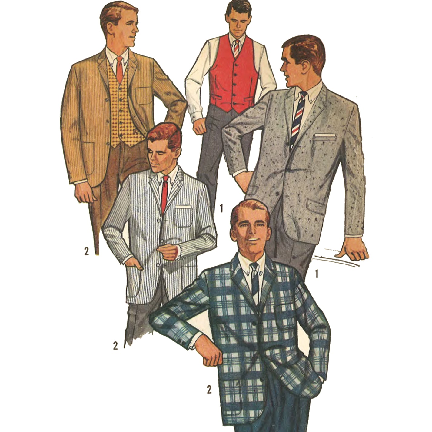 1960s Pattern, Men's Jacket & Vest Waistcoat - Chest 40” (101.6cm ...