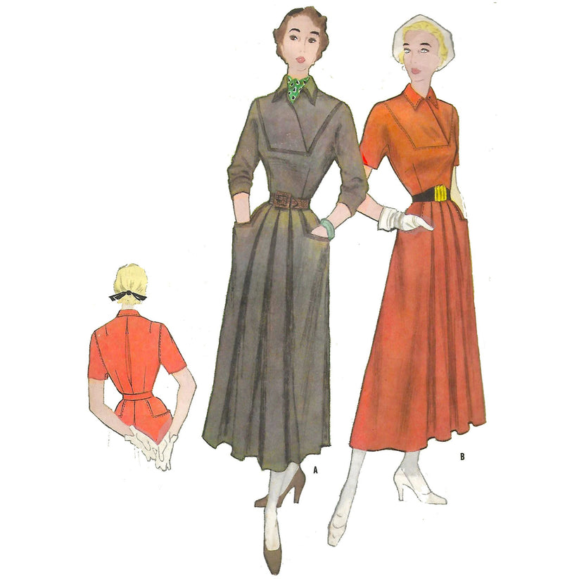 Vintage 1940s Pattern – One-piece Street Dress, Front Detailing - Bust ...