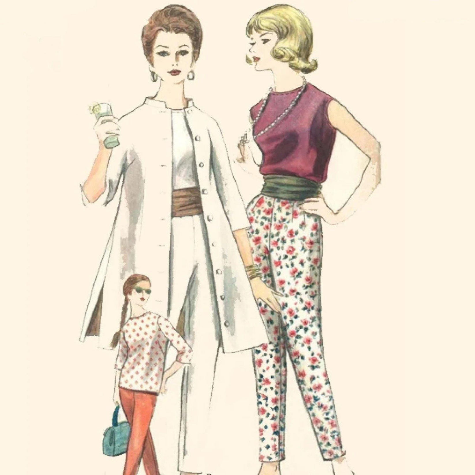 PDF - 1960s Pattern, Nehru Coat, Blouse & Slacks, Pants - Bust 36" (91 ...